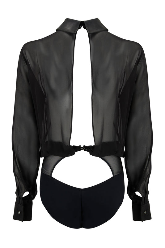 Lula Black Bodysuit Blouse | Designer Bodysuits– Tatu Couture